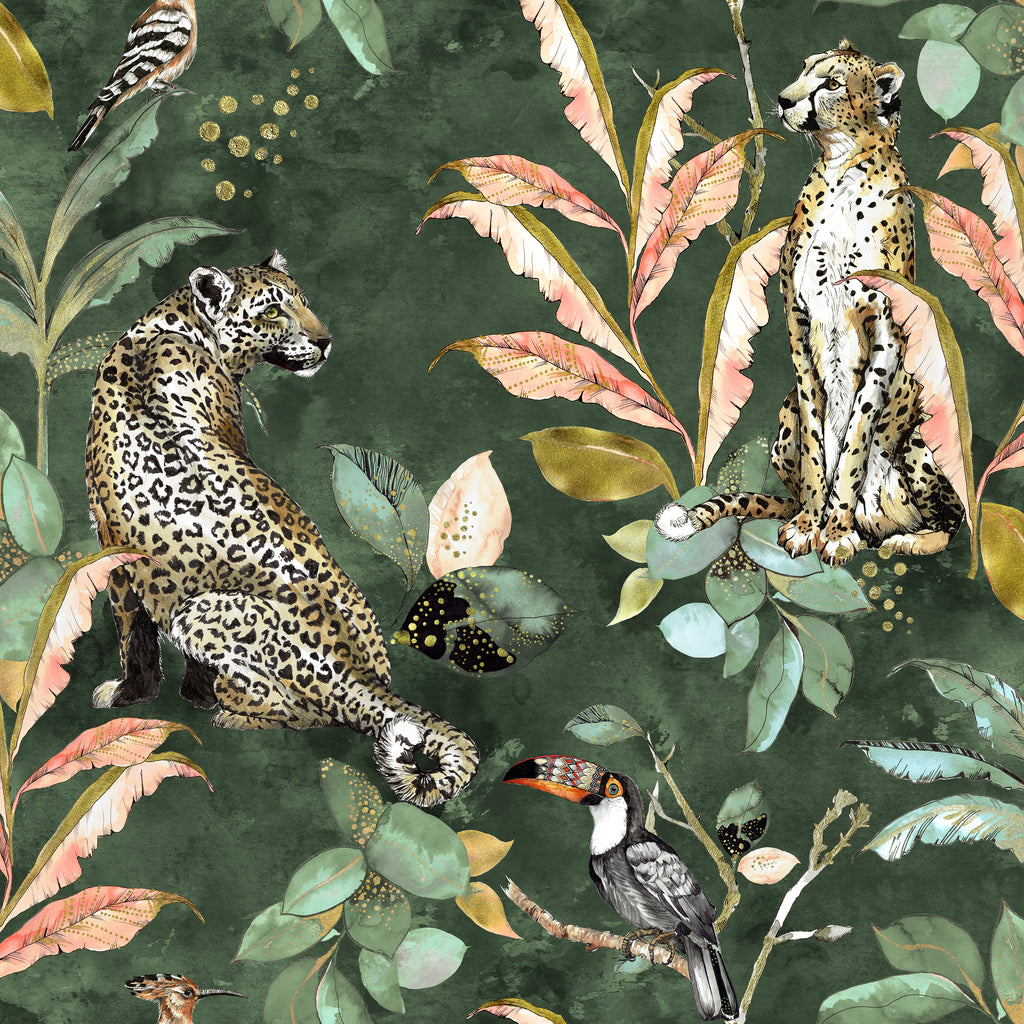 Green Cheetah Wallpaper | Designer Animal Wallpaper | Graduate Collection